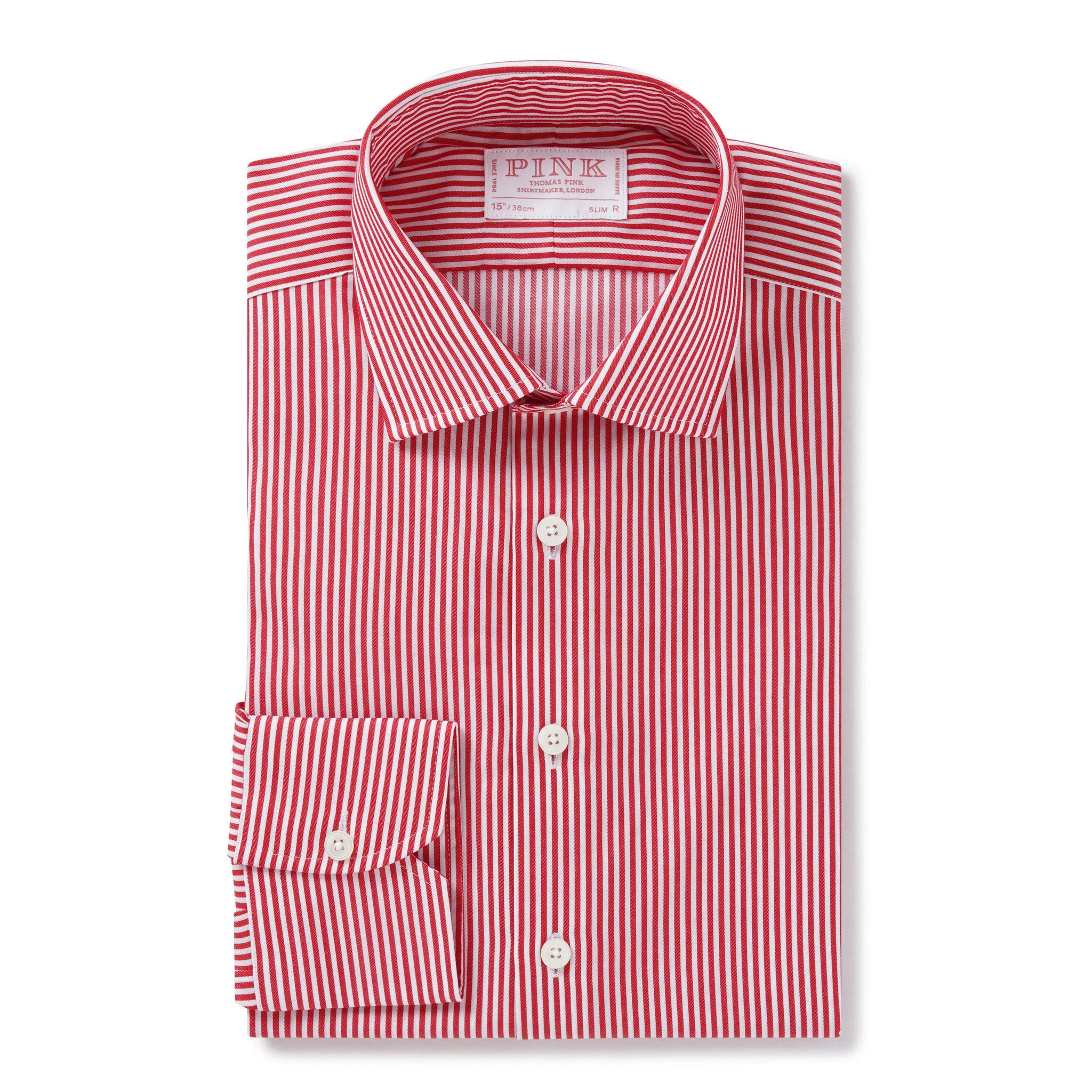 Thomas Pink Shirt Slim Fit Stripe Red Formal Cotton